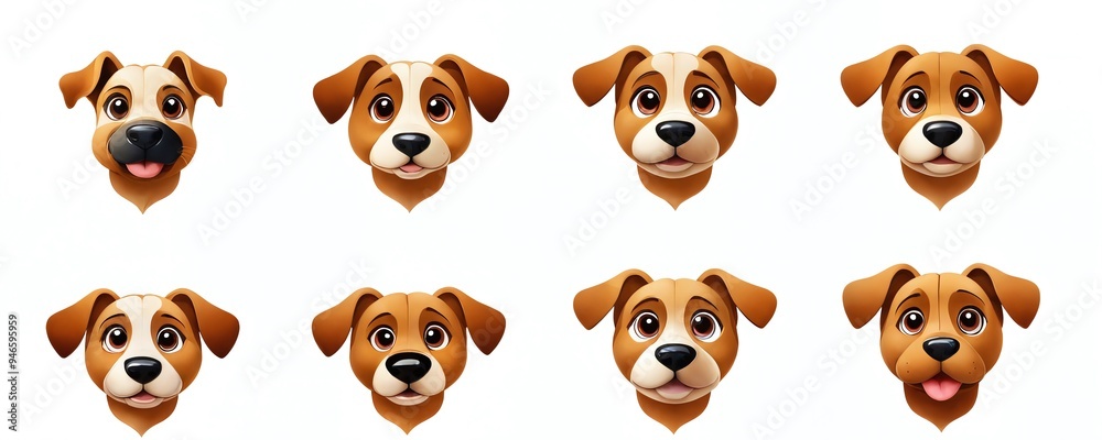 Cute cartoon dogs displaying various emotions in a colorful grid layout ...