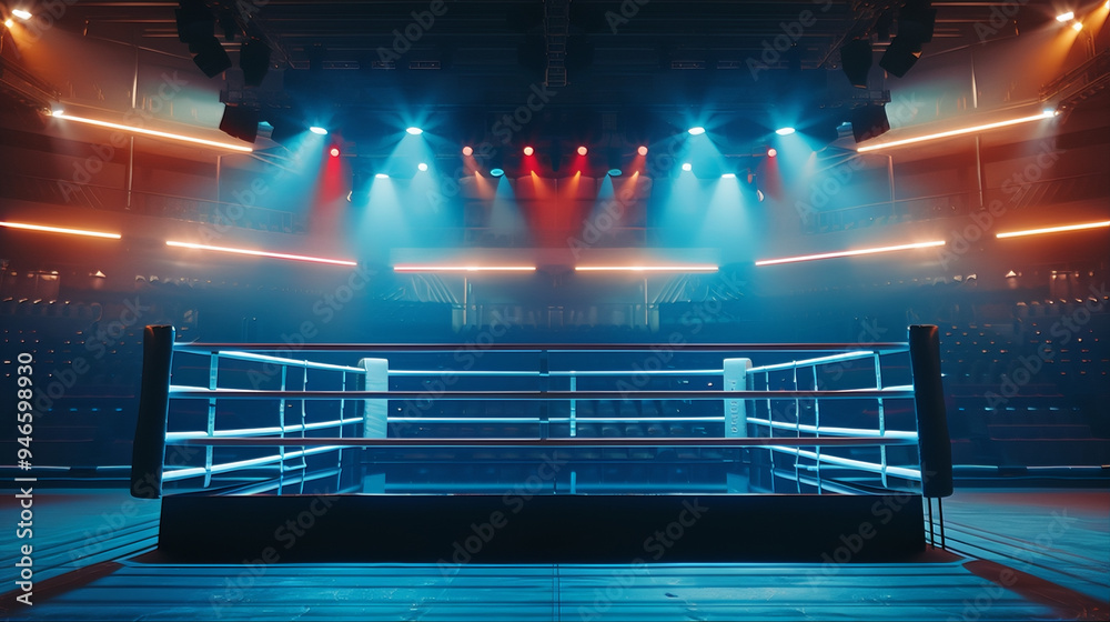 WWE wrestling ring corner. Empty boxing ring with spotlight Stock Photo ...