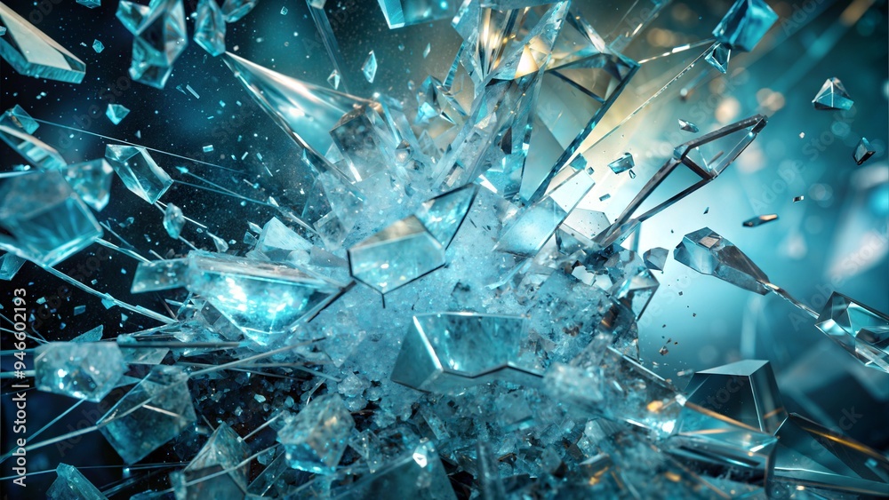 Shattered Glass Texture with Exploding Fragments in Blue Light Stock ...