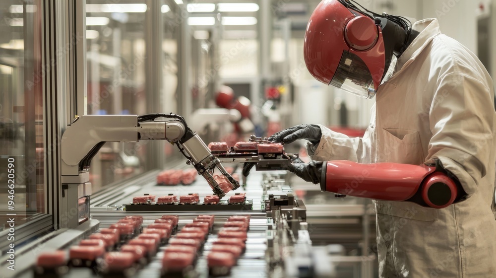 Collaborative robots and humans working together on a production line ...