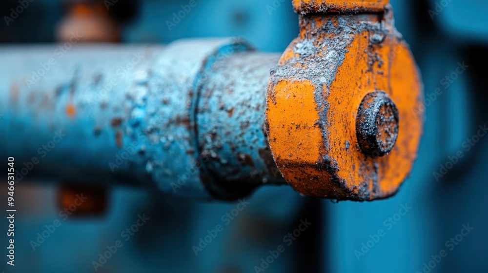 Close-up of an industrial rod with signs of rust and wear, featuring ...