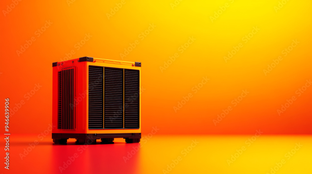 Glossy electric transformer with cooling fins placed on a gradient ...