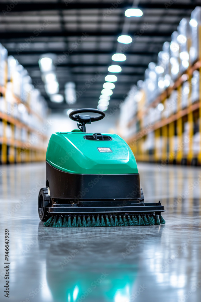 Versatile industrial floor scrubber with adjustable settings, black and ...