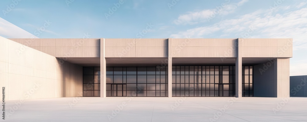 A Neo Brutalist bus terminal with a minimalist design and raw ...