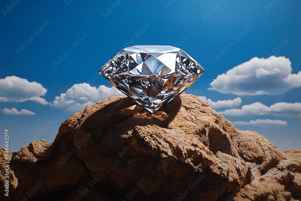 Diamond in its natural form, depicted in an artwork showing the raw ...