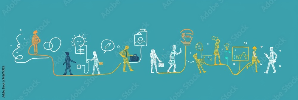 A stylized illustration depicting the customer journey as a path, with ...