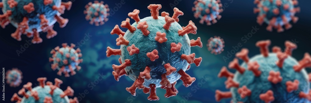 Conceptual representation of a highly infectious virus featuring spike ...