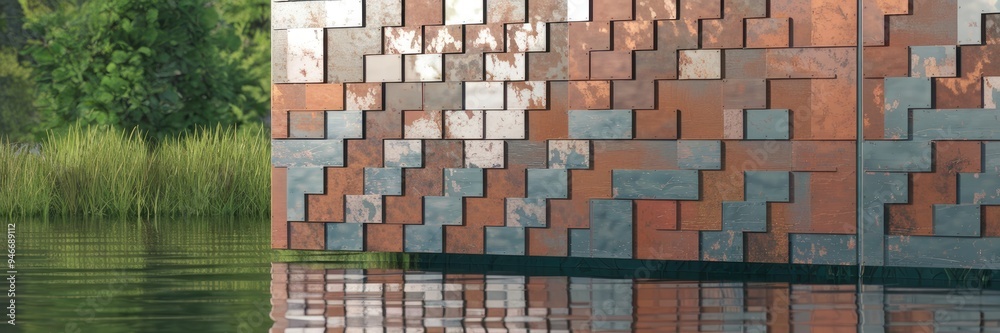 Seamless texture background of rusty metal facade cladding featuring ...