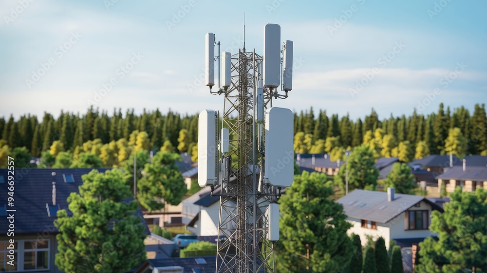 Technical illustrations of a mobile telecommunications tower featuring ...