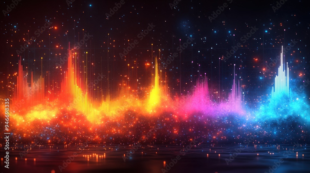 Infographic with a spectrum analyzer showing audio levels before and ...