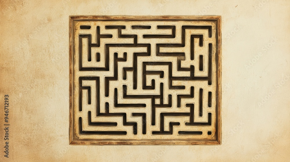 Abstract square maze within a vintage frame Engaging puzzle for ...