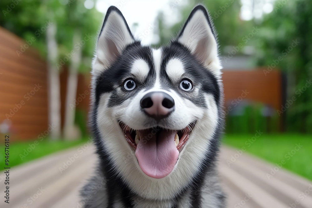 Funny Siberian Husky with a quirky expression, captured in a photo ...