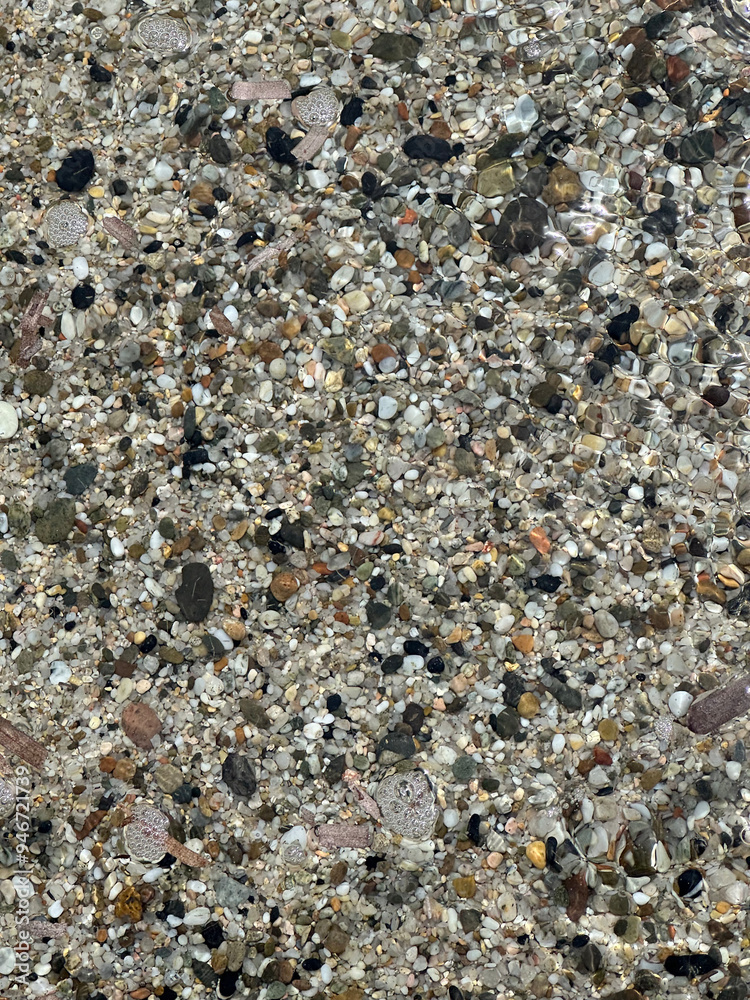 Submerged Pebbles and Gravel Under Clear Water, Shallow Water with ...