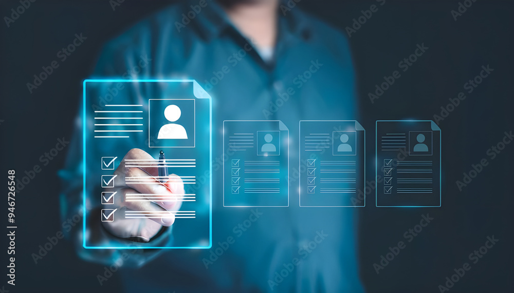 HR, Human resource concept. businessman signing an e-document online ...