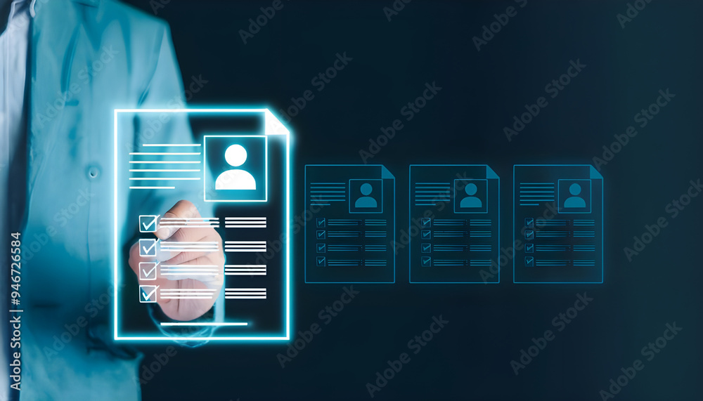 HR, Human resource concept. businessman signing an e-document online ...