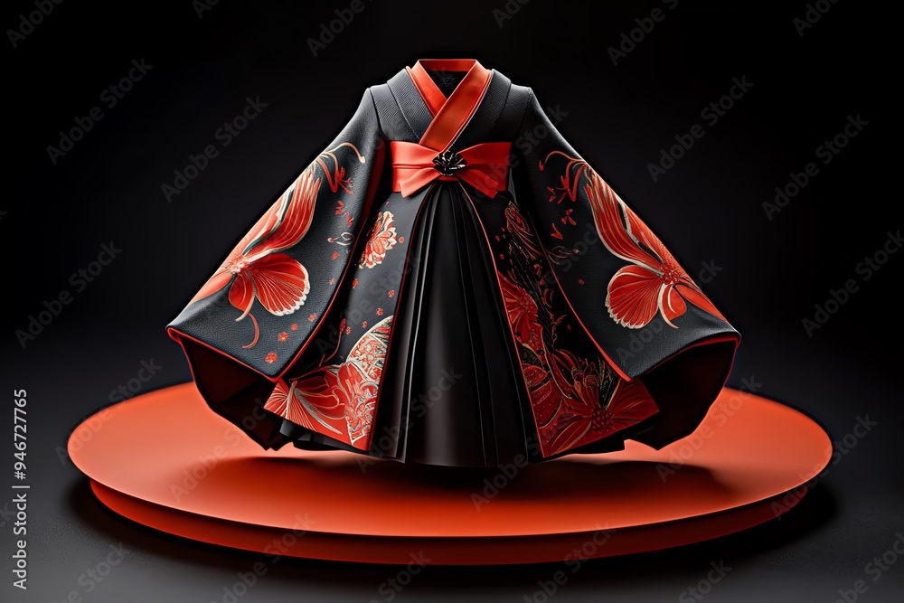 Japanese vermillion in modern fashion, illustrated with a fusion of ...