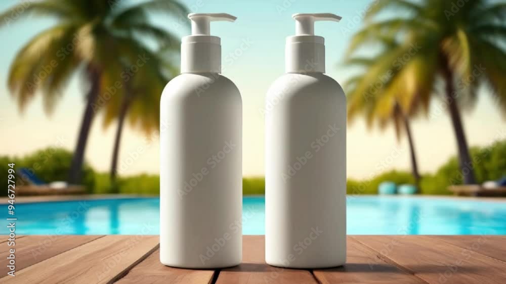 blank white empty sunscreen bottles mockup on wooden surface, cosmetic ...