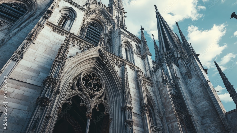 Grand gothic cathedral with detailed stone carvings and flying ...