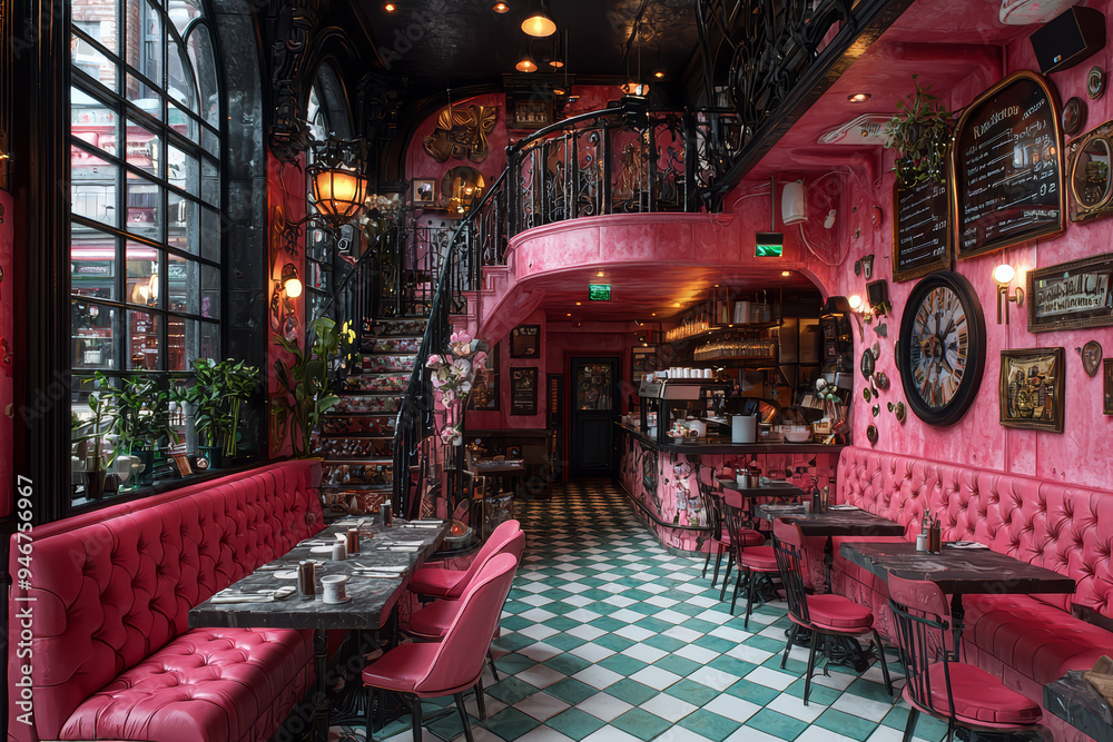 A quirky cafe with eccentric decor and themed furnishings, showcasing ...
