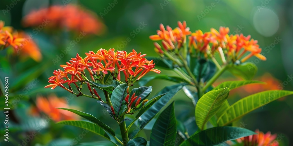 Flowering plant of Rubiaceae family with red and orange blooms known as ...