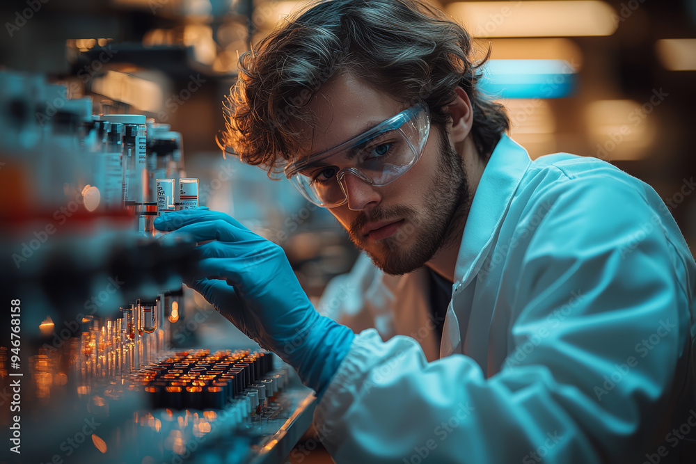 A laboratory technician setting up equipment for PCR testing to detect ...