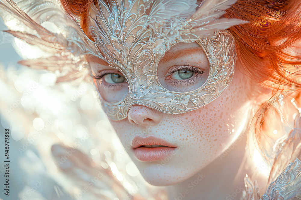 Enchanting Red-Haired Fairy: Intricate Mask, Pale Skin, Fantasy Art ...