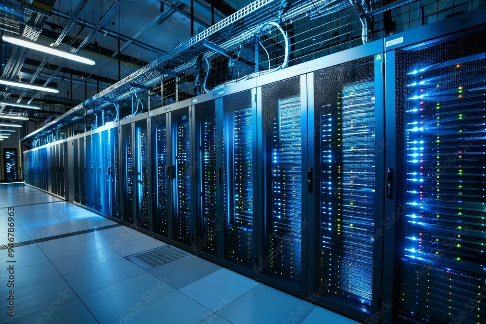 Shot of a modern data center with rows of server racks working Stock ...
