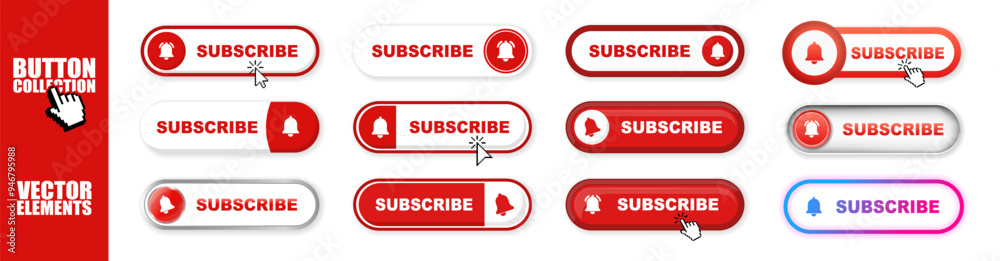 Youtube subscribe button with like icon and notification bell alarm ...