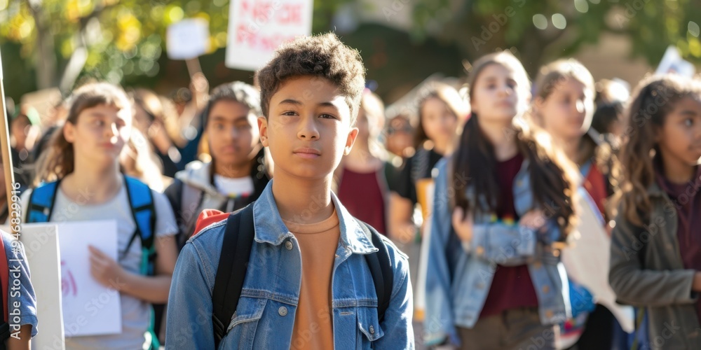 roup of students protesting against school discrimination, holding ...