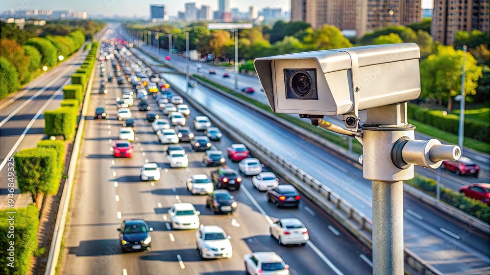 A modern, sleek, and weather-resistant traffic enforcement camera ...