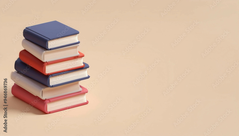 Six hardcover books with alternating red and blue covers, stacked on ...