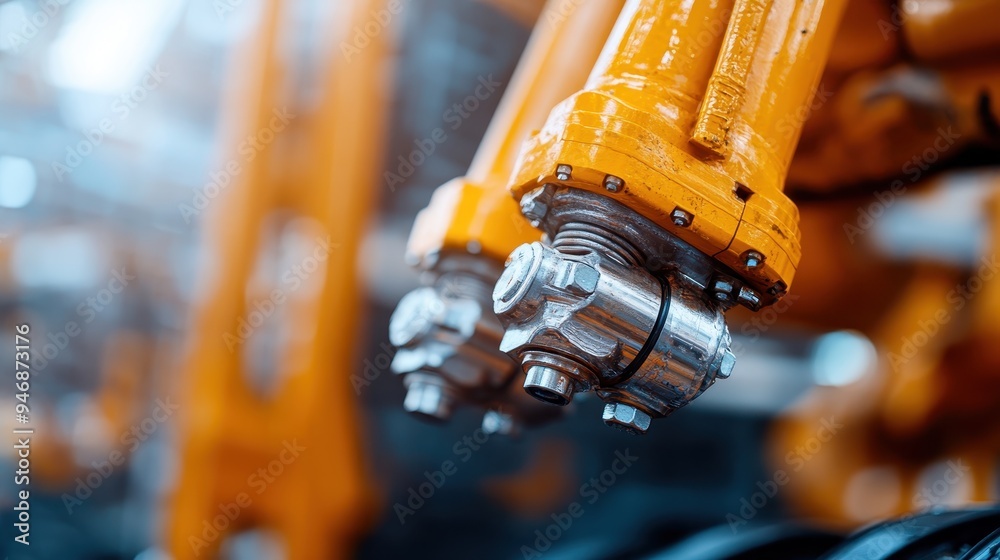 Detailed view of hydraulic machinery components in an industrial ...