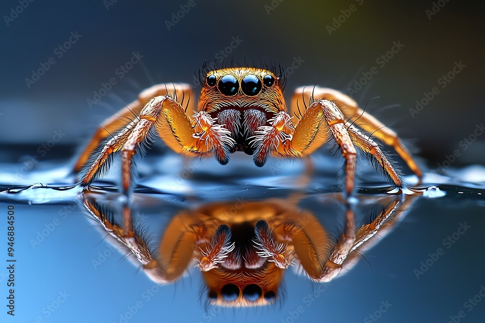 Spider and its reflection, illustrated with the spider hovering over a ...