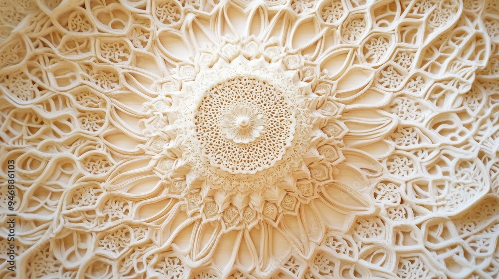 Intricately engraved Islamic art characters on wood in Quran script ...