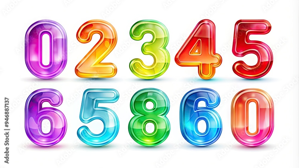 Colorful transparent numbers from zero to nine in PNG format, isolated ...