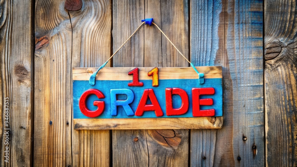 Colorful wooden sign featuring bold, handwritten "1st Grade" text in ...
