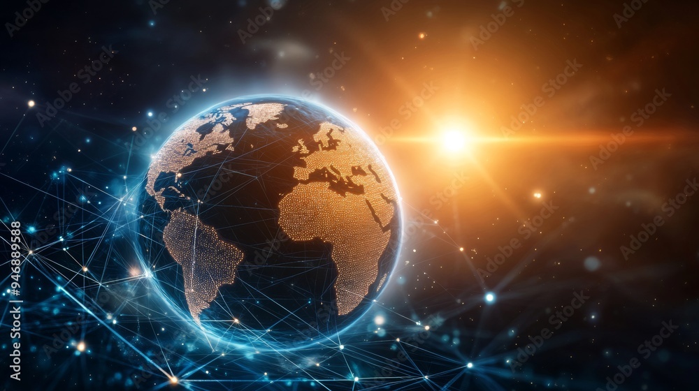 Using a virtual globe with the digital world map displayed on an ...