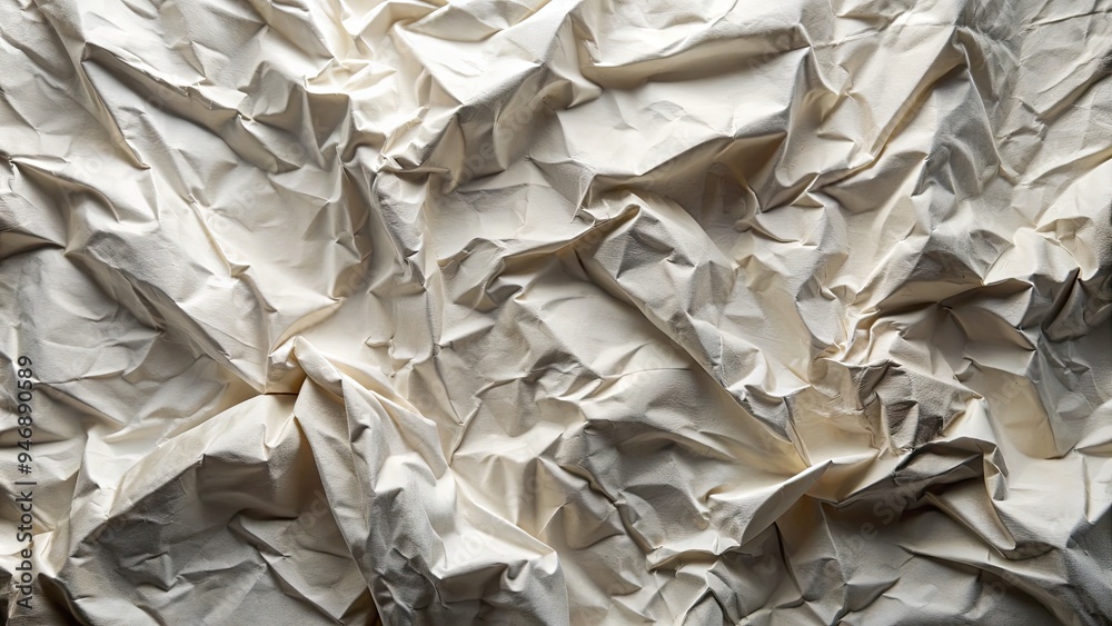 Crumpled and worn, asheet of white paper lies flat, its wrinkles and ...