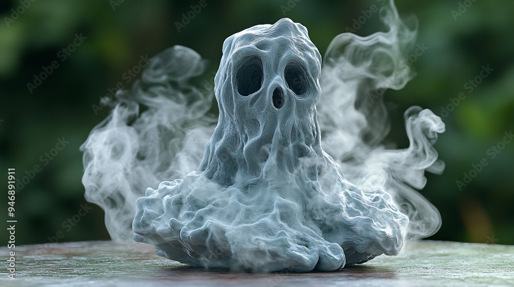 Spectral Smoke: A ghostly figure emerges from a swirling cloud of smoke ...