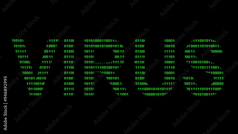 video animation virus text designed with number 0 and 1 symbol binary ...