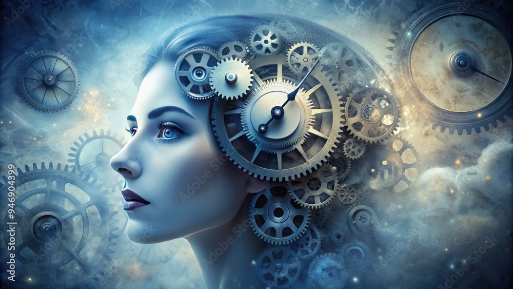 Ethereal subject with a clock face superimposed over their own, time ...