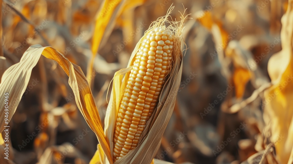 A close-up of a corn cob in a field. This photo showcases the beauty of ...