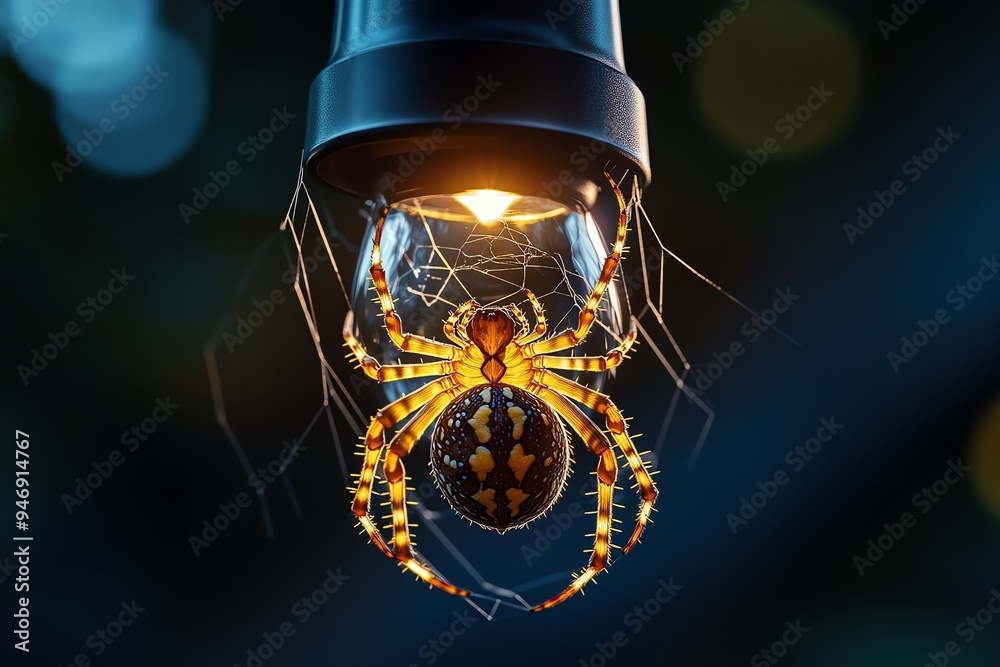 Spider spinning a web under a streetlight, captured in a photo that ...