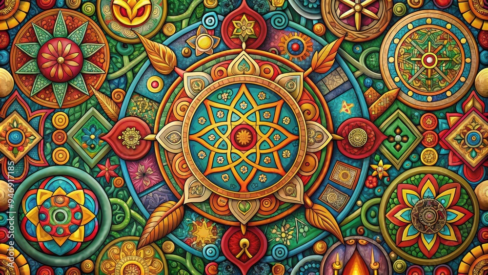 Intricate, hand-drawn sacred symbols from various cultures and ...