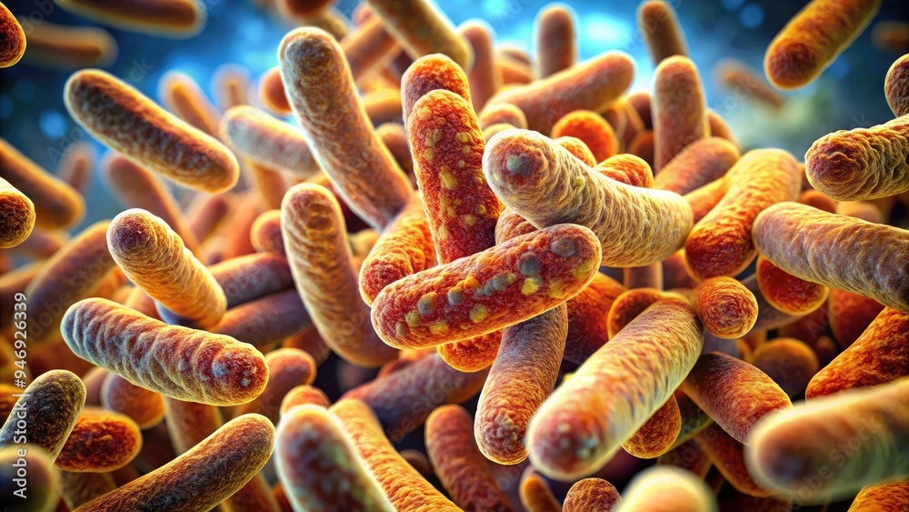 Microscopic image of lactobacillus bacteria,rod-shaped with rounded ...