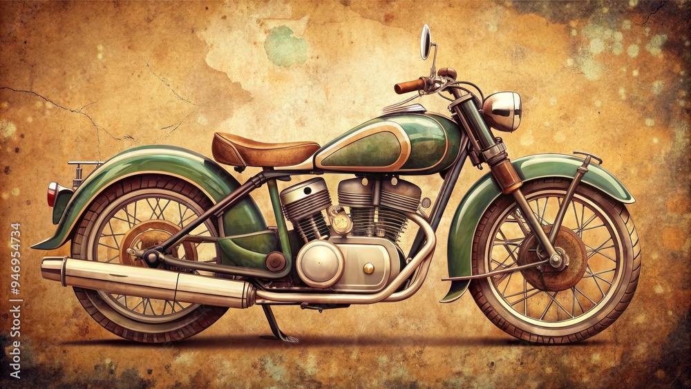Stylized illustration of a classic motorcycle from the 1950s, with ...
