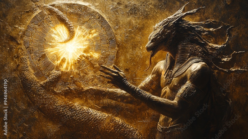 A mystical portrayal of Apophis being defeated by Ra, the serpent's ...