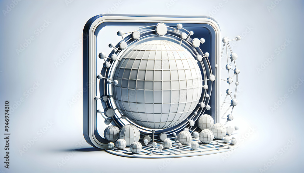 Global Network Communication Concept: 3D Border Frame Surrounding Globe ...