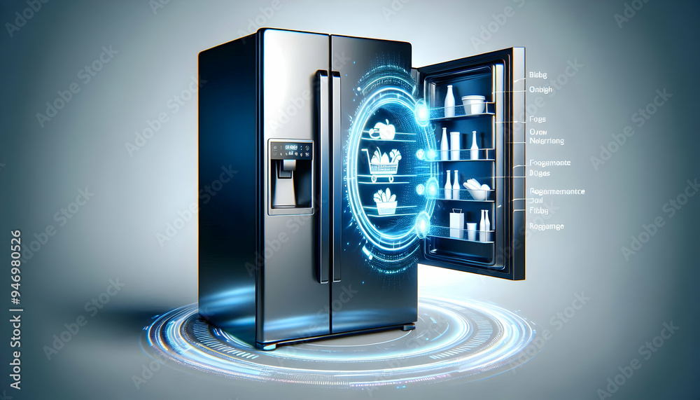 3D Smart Refrigerator with Holographic Grocery List - Modern High-Tech ...