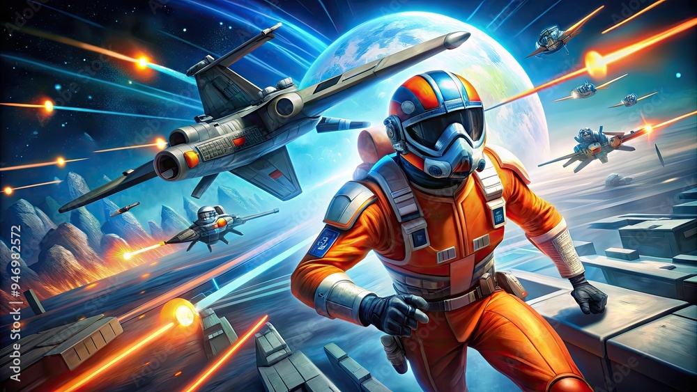 Vibrant, stylized illustration of iconic scene from classic sci-fi epic ...